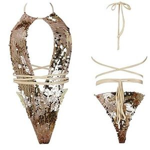 SG Boutique | Swim | Gold Sequin Monokini Swimsuit | Poshmark